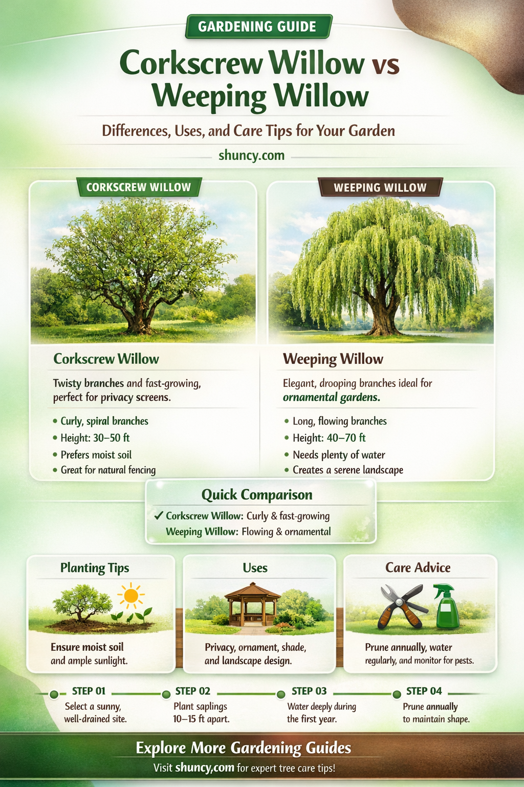 Comparing Corkscrew Willow And Weeping Willow: Differences, Uses, And ...